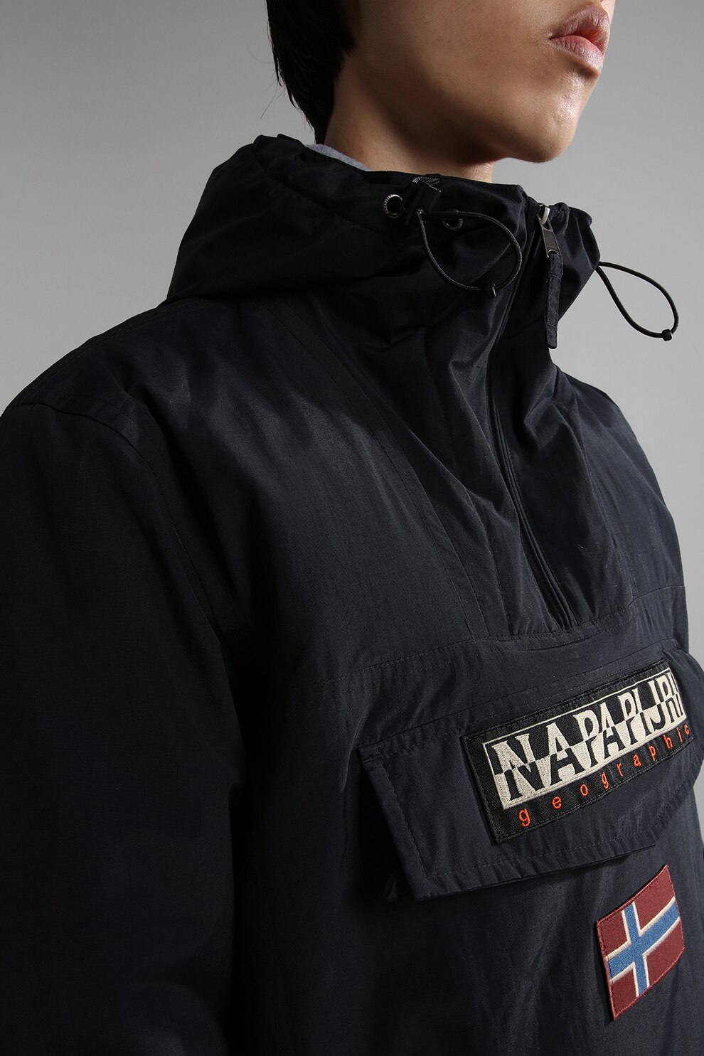 Napapijri, Geaca fara inchidere cu gluga si broderie logo, Negru, XL ...