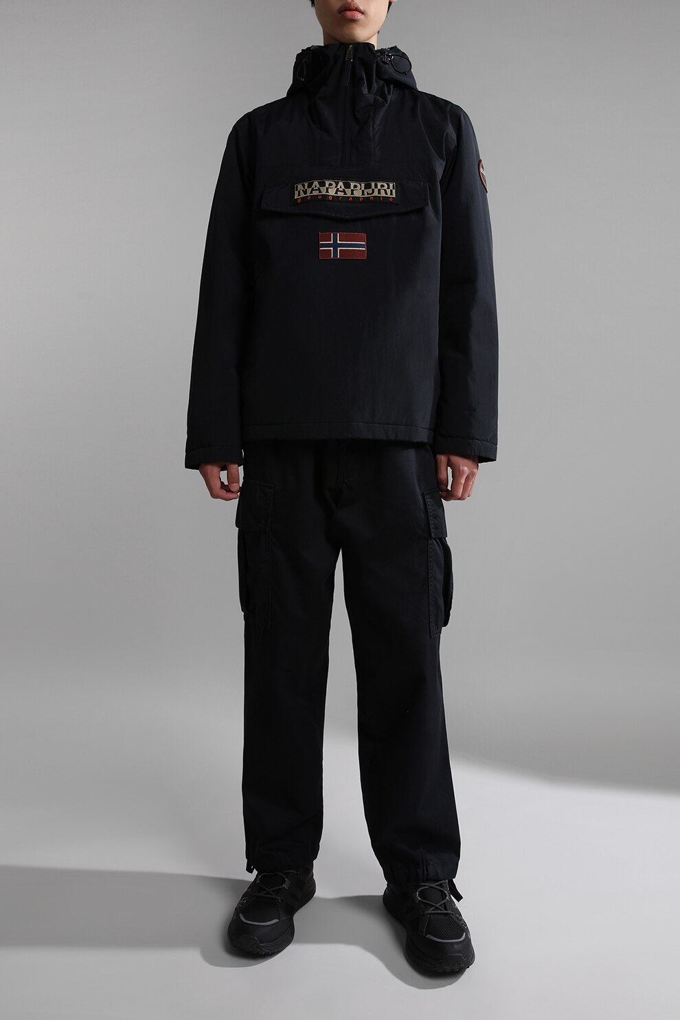 Napapijri, Geaca fara inchidere cu gluga si broderie logo, Negru, XL ...