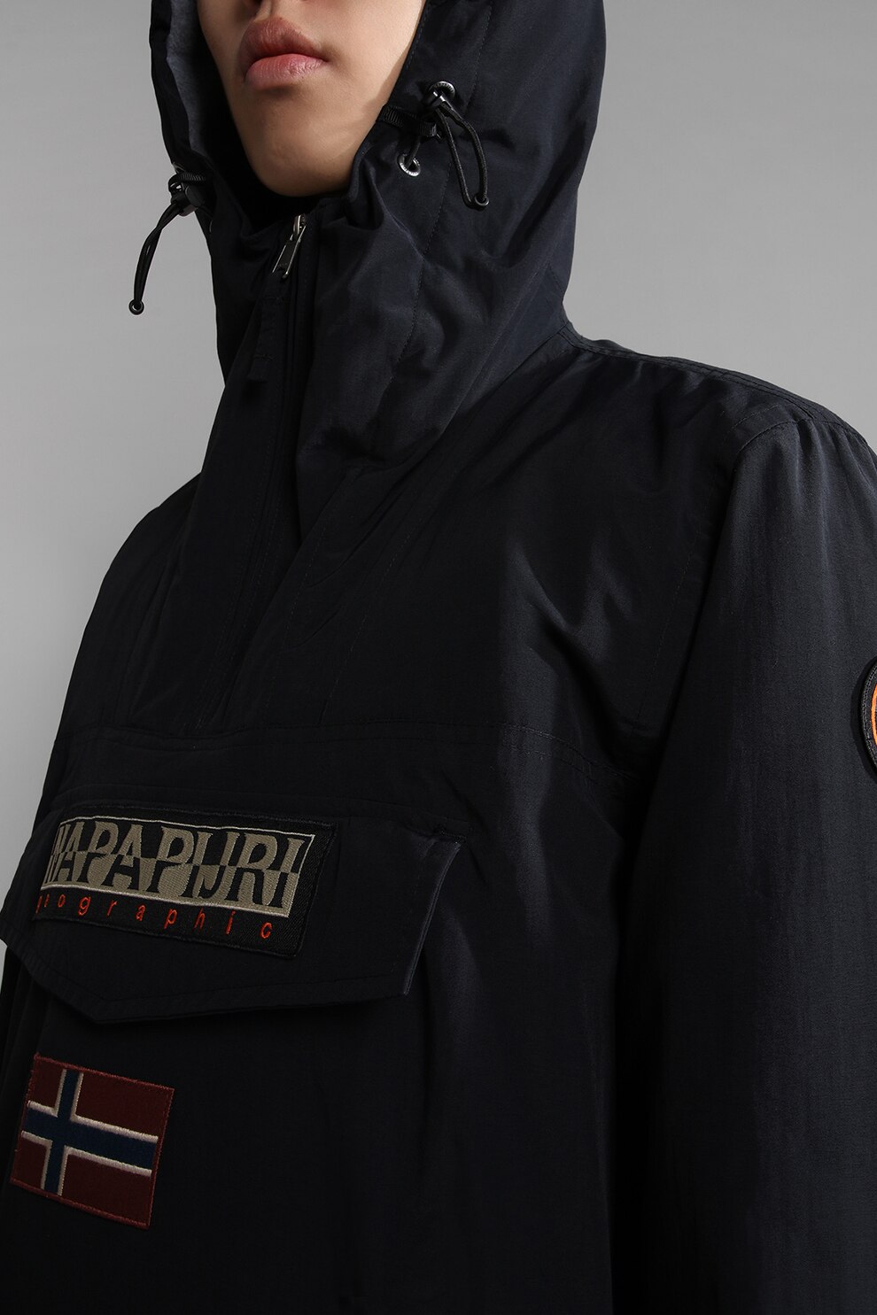 Napapijri, Geaca fara inchidere cu gluga si broderie logo, Negru, XL ...