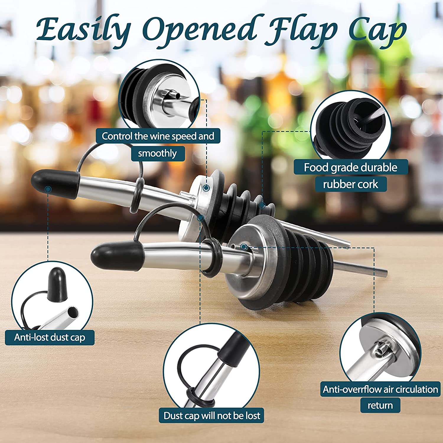 Set 12 dopuri sticle, Inox/Cauciuc, Marime universala, Negru/Argintiu ...