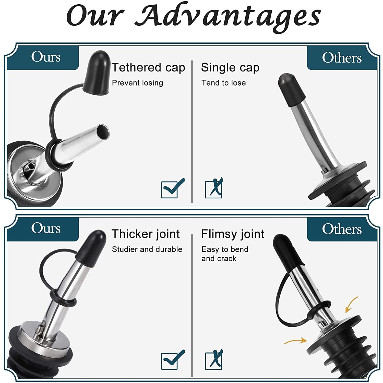 Set 12 dopuri sticle, Inox/Cauciuc, Marime universala, Negru/Argintiu ...