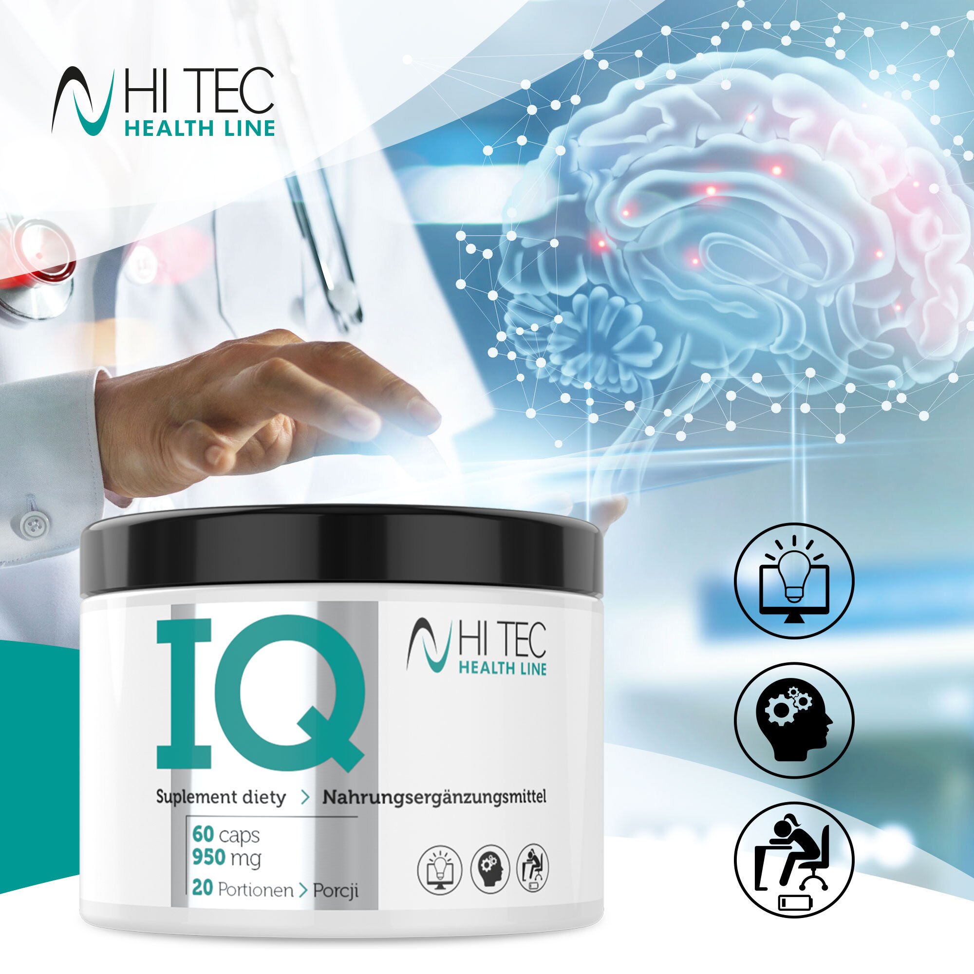 Supliment alimentar IQ, Hi Tec Health Line, L-tirozina/Taurina, 60 ...