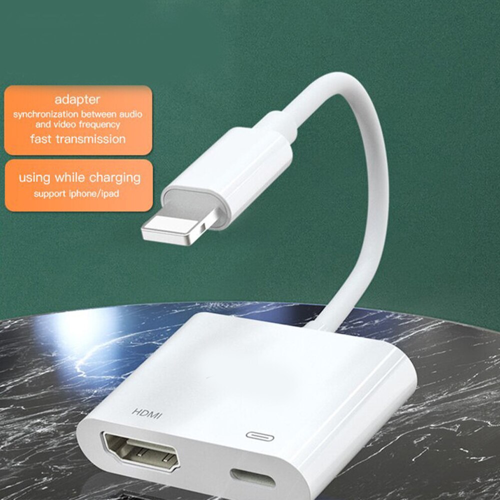 Adaptor Cablu OTG la mufa HDMI si tip conector iPhone Lightning, Mic si ...
