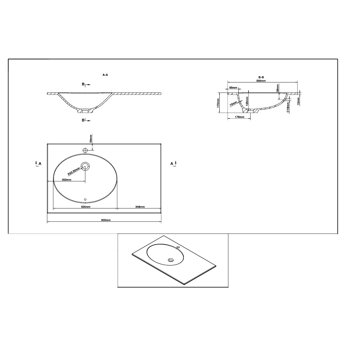 Lavoar Dora, compozit mineral, montaj incastrat, gaura de baterie pe ...