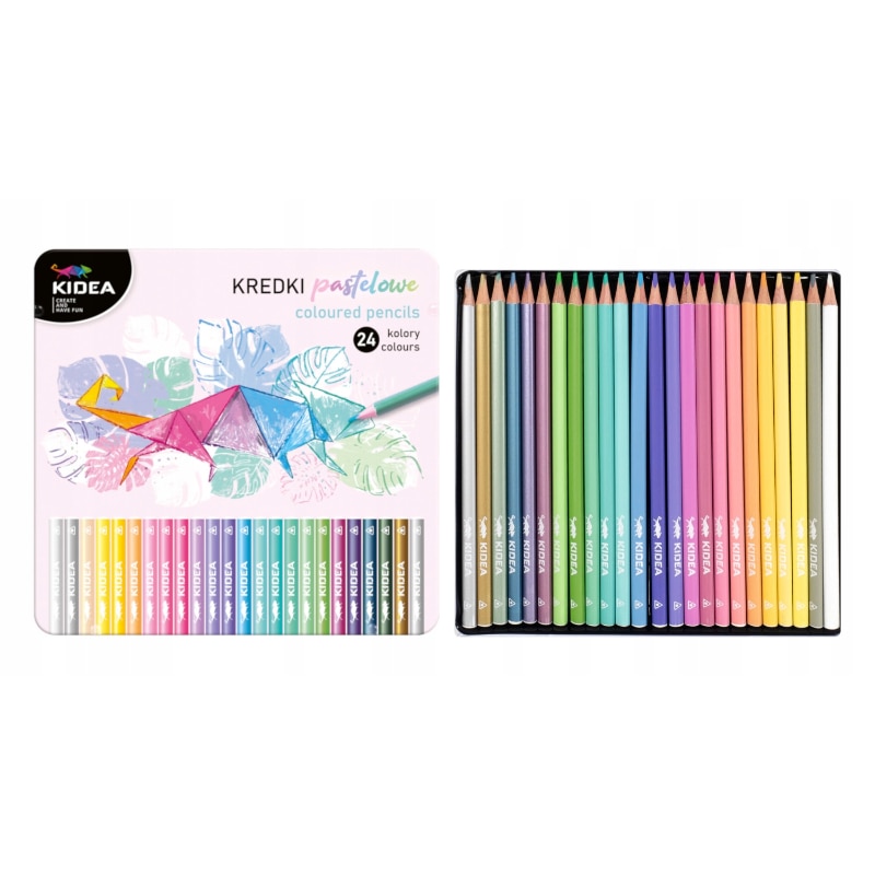 Set 24 creioane pastel, Kidea, Cutie metalica, Multicolor - eMAG.ro