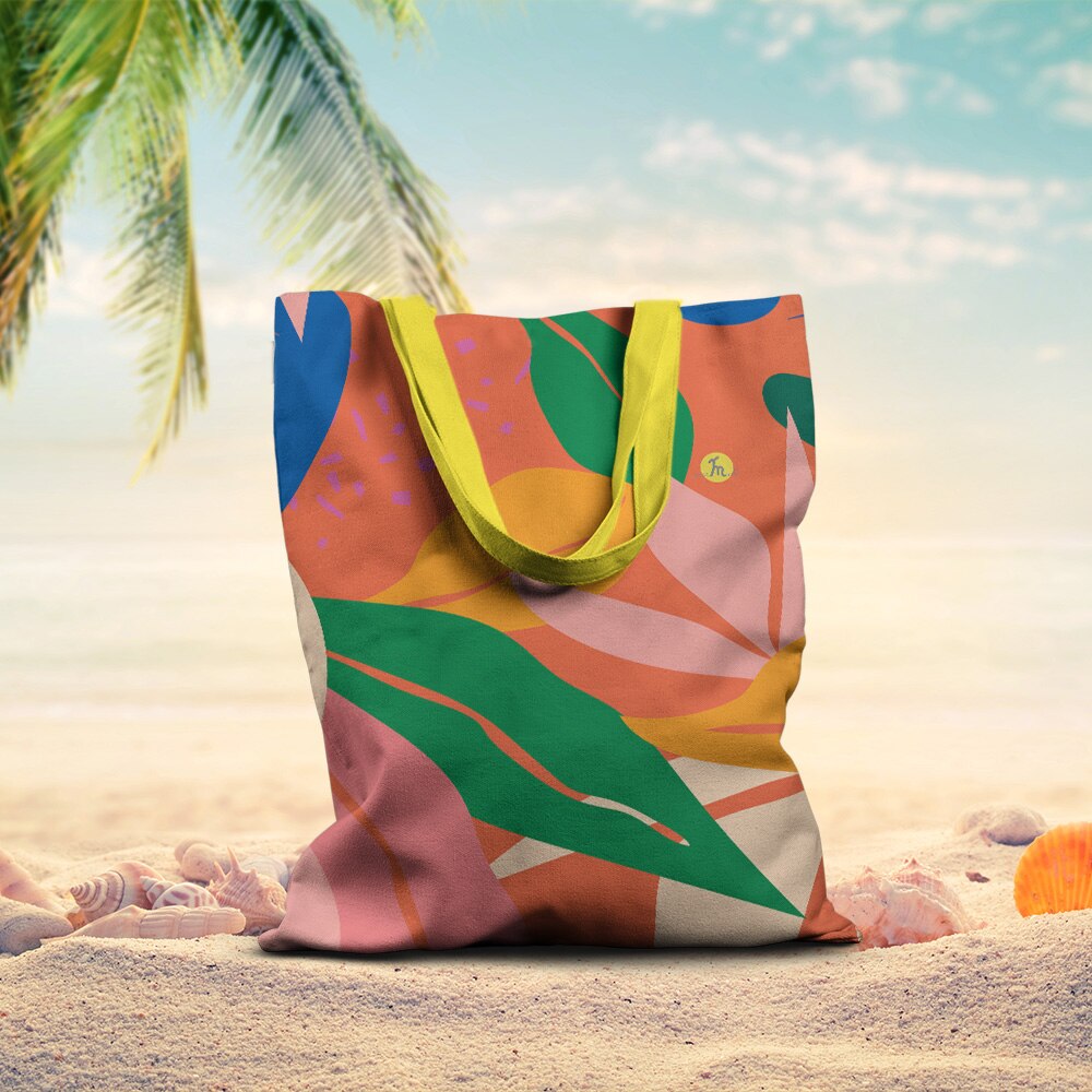 Geanta de Plaja Handmade Tote Basic, Pattern cu Frunze Exotice ...