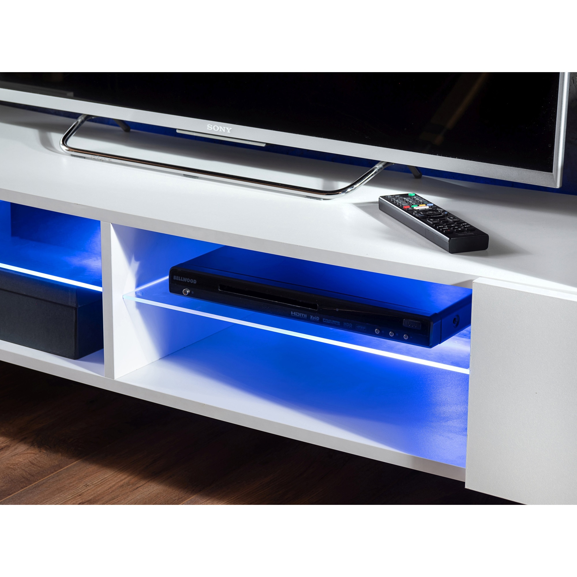 Comoda TV Bridge V1, Alb, 230 x 50 x 35 cm, pentru camera de zi ...