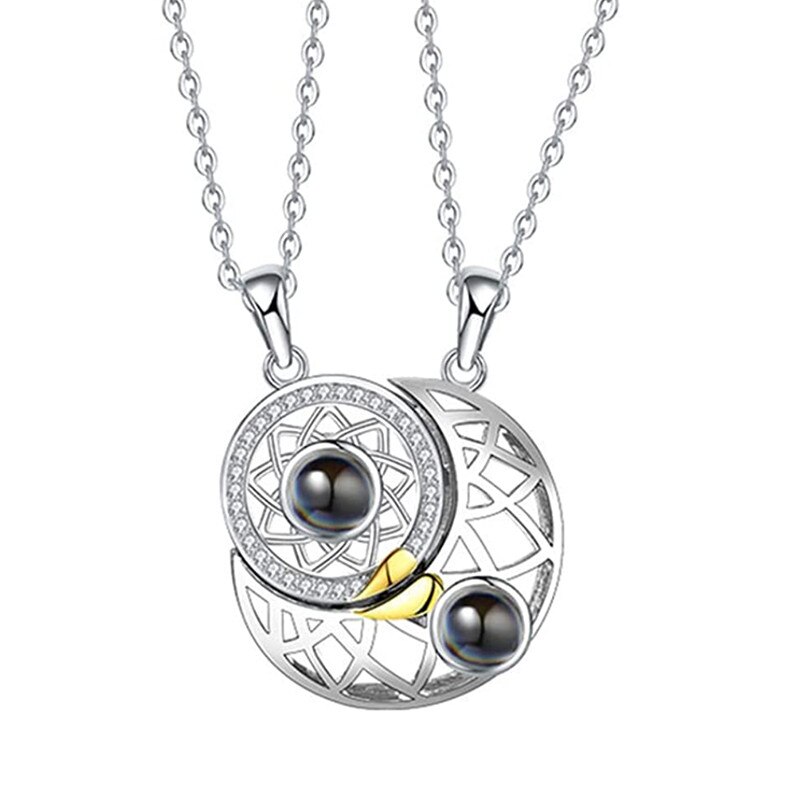 Set 2 coliere dama, Argint/Zirconiu, Model soare/luna, Proiectie "Te ...