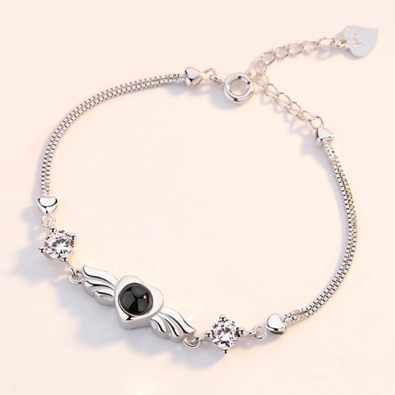 Bratara dama, Argint/Zirconiu, Model inima/aripi, Proiectie "Te iubesc ...