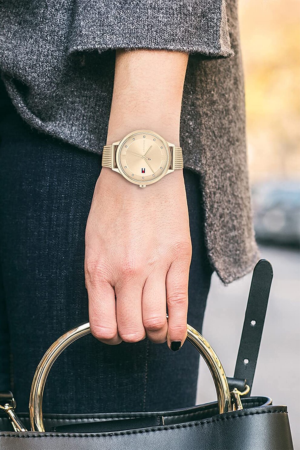 Tommy Hilfiger, Analóg karóra hálós fémszíjjal, Vörösaranyszín - eMAG.hu