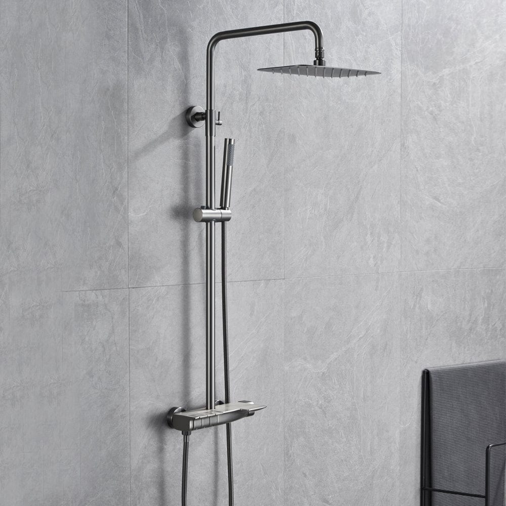 Coloana Dus cu termostat, para patrata si efect de ploaie, gri antracit ...