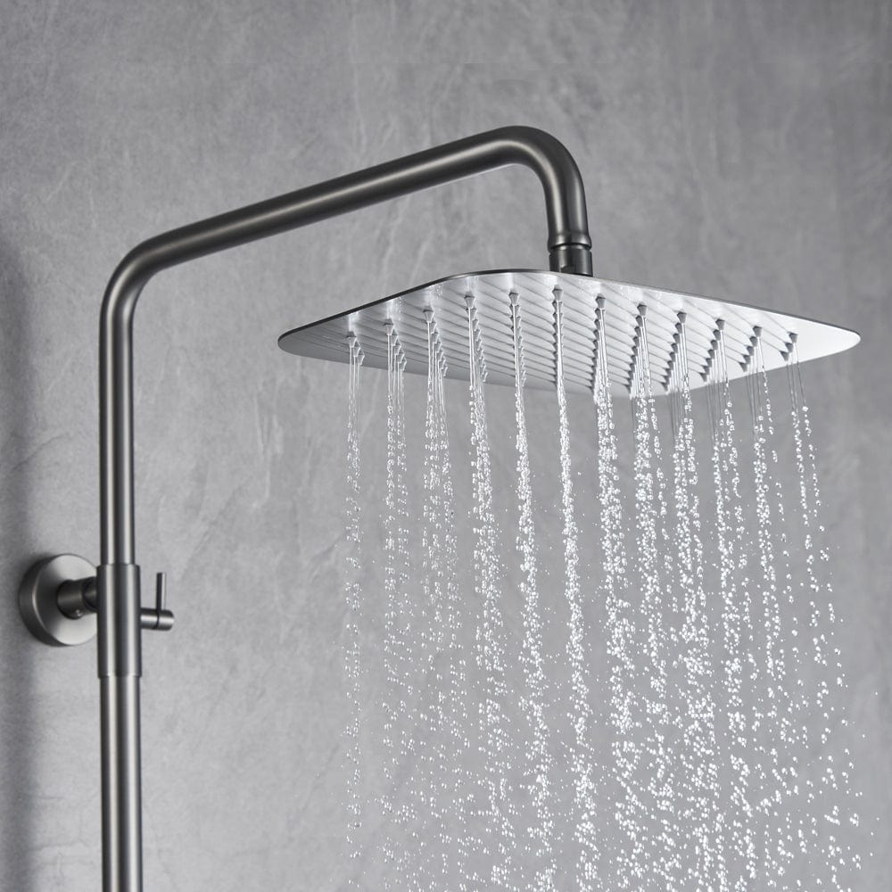 Coloana Dus cu termostat, para patrata si efect de ploaie, gri antracit ...