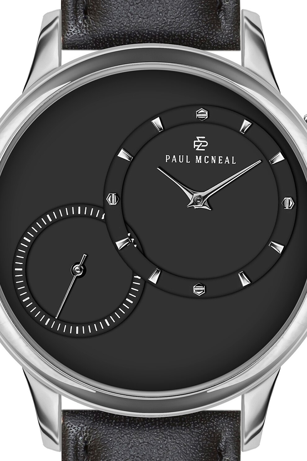 Paul McNeal, Часовник с кожена каишка, Сребрист, Черен - eMAG.bg