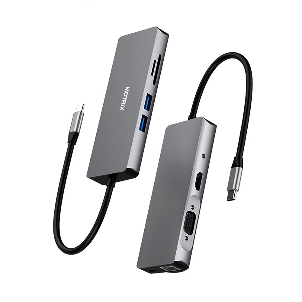 Hub USB Motrix Type-C la 1xVGA, 1xHDMI, 1xRJ45 Gigabit Ethernet, 2xUSB3 ...