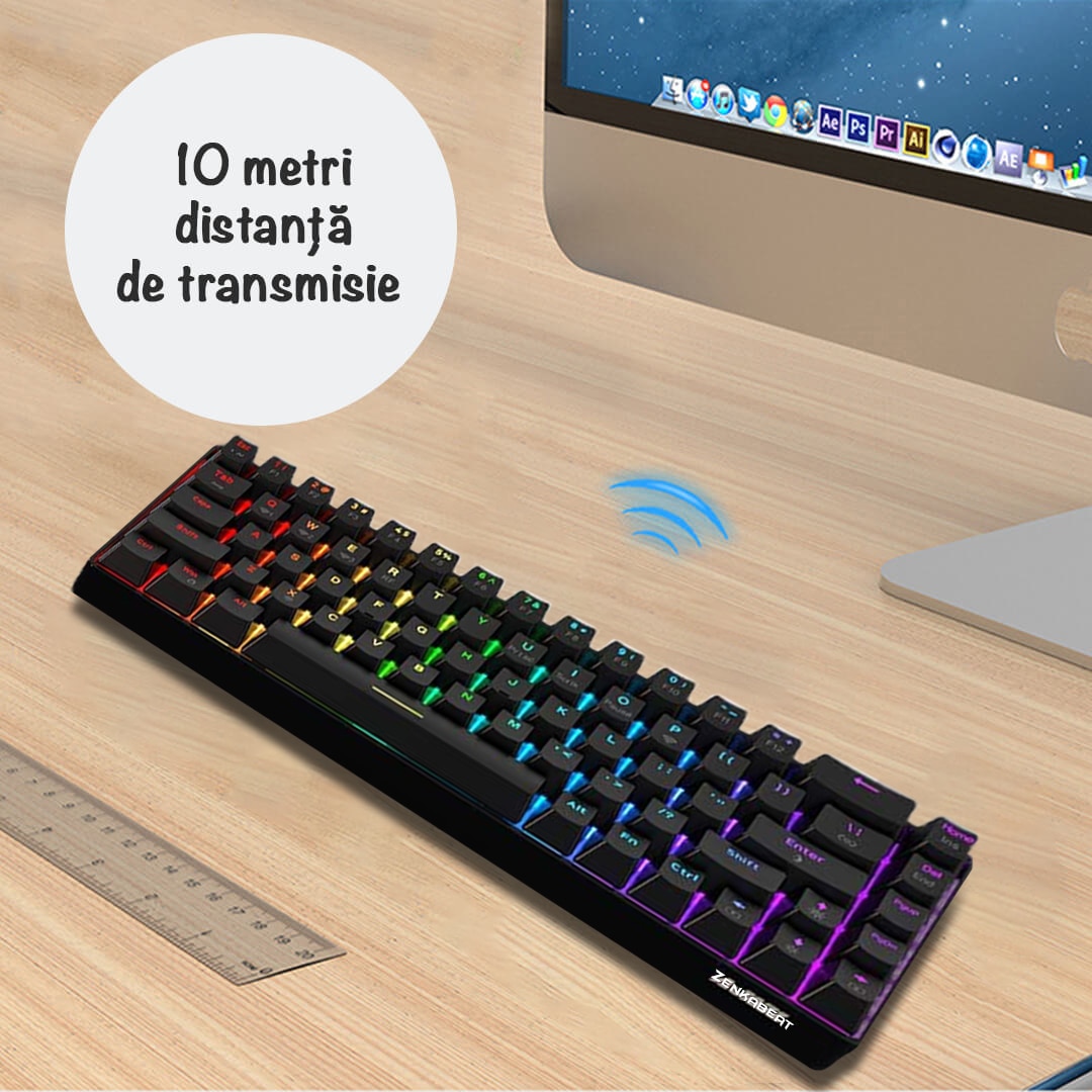 Tastatura Mecanica Wireless/ Fir ZENKABEAT, Cablu, Bluetooth, 2.4Ghz ...