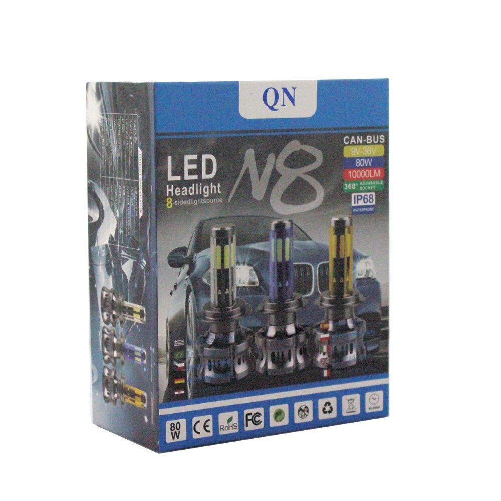 2 db Auto Techstar® N8 LED-es készlet, H4, 50w, 5500 lumen, 3000K-8000K ...