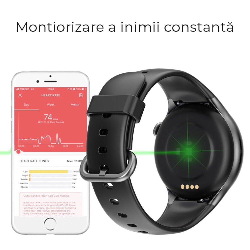 Smartwatch LUMAUDiO Courage, pentru dama si barbat, Negru - eMAG.ro