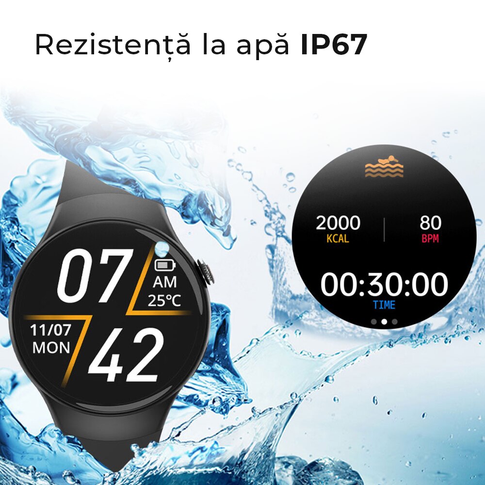 Smartwatch LUMAUDiO Courage, pentru dama si barbat, Negru - eMAG.ro