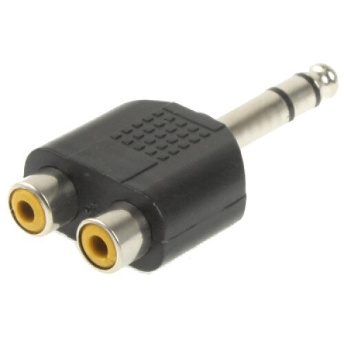Adaptor mufa pentru casti stereo de 6.35 mm tata la 2 RCA, Negru - eMAG.ro
