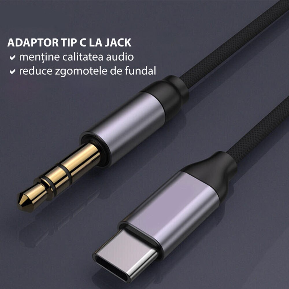 Adaptor Cablu Audio USB Type-C la mufa Jack 3.5 mm, Mic si Portabil ...