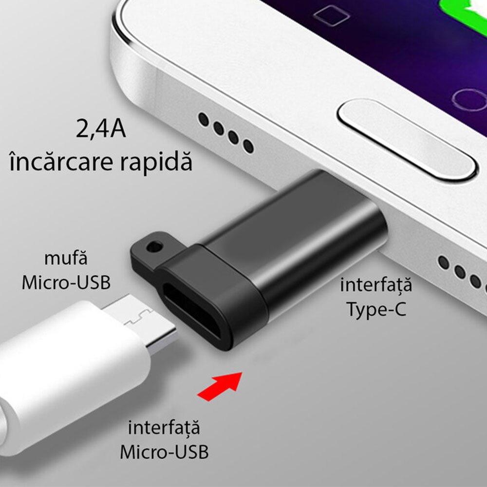 Adaptor OTG Micro USB la mufa USB Type-C, Mic si Portabil, Plug and ...