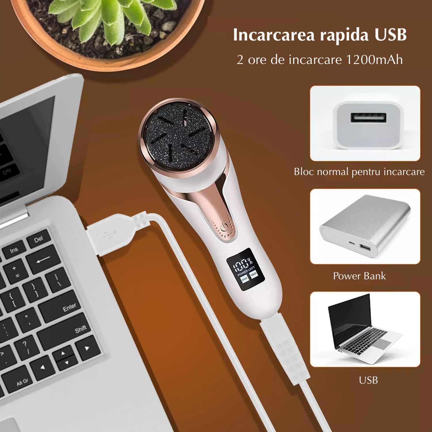 Pila electrica pentru talpi si calcaie Merkie®, display digital, LED ...