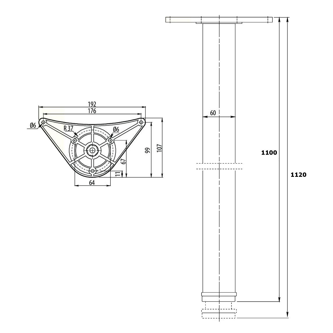Picior pentru Masa de Birou Reglabil Superioara 60mm 1100mm Alb - eMAG.ro