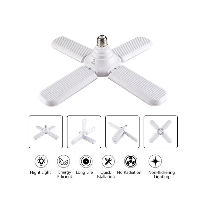 Bec LED cu 4 Brate Pliabile, Putere 60 W, Baza E27, Lumina Rece - eMAG.ro