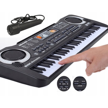 Tastatura multimedia cu microfon, 6 melodii, 61 taste, Plastic, Negru ...