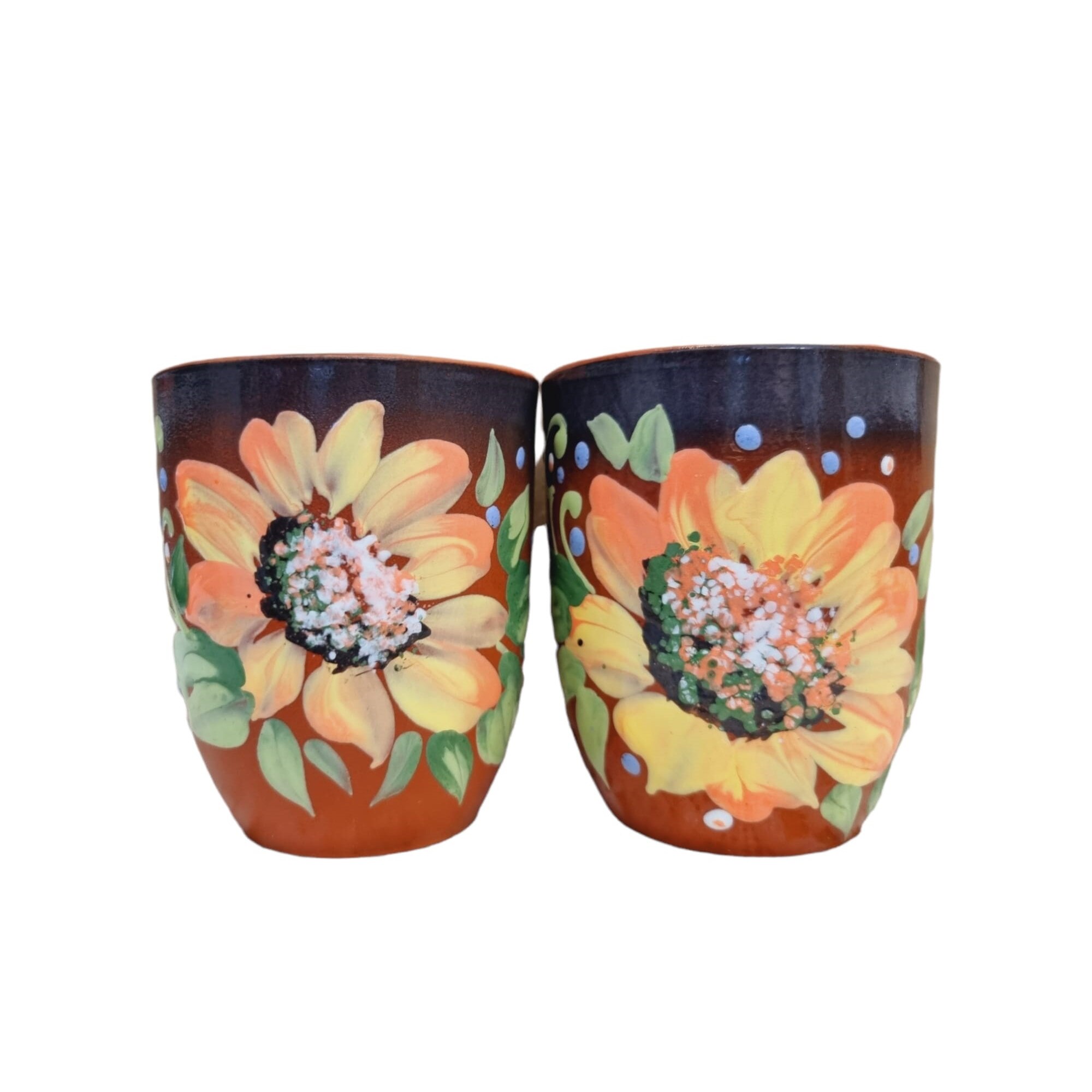 Set 2 pahare Diveli, model floarea soarelui, lut rosu, 350 ml - eMAG.ro
