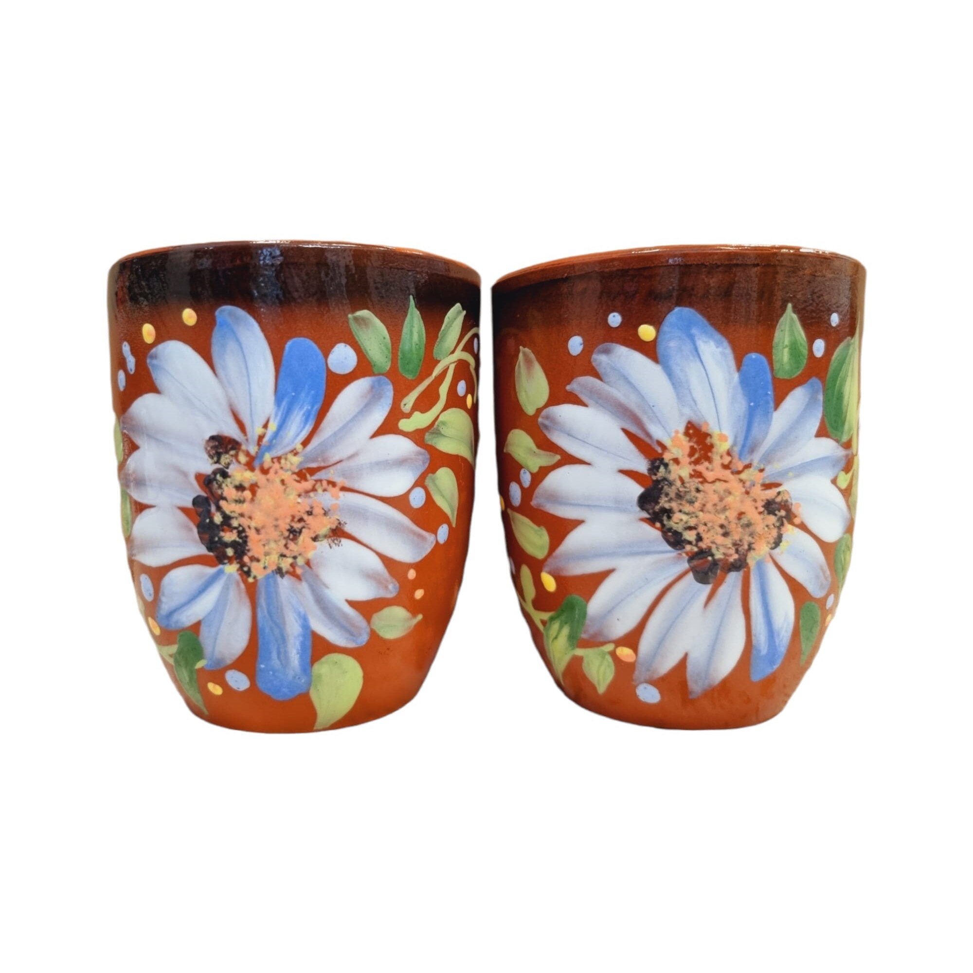 Set 2 pahare Diveli, model floare albastra, lut rosu, 350 ml - eMAG.ro