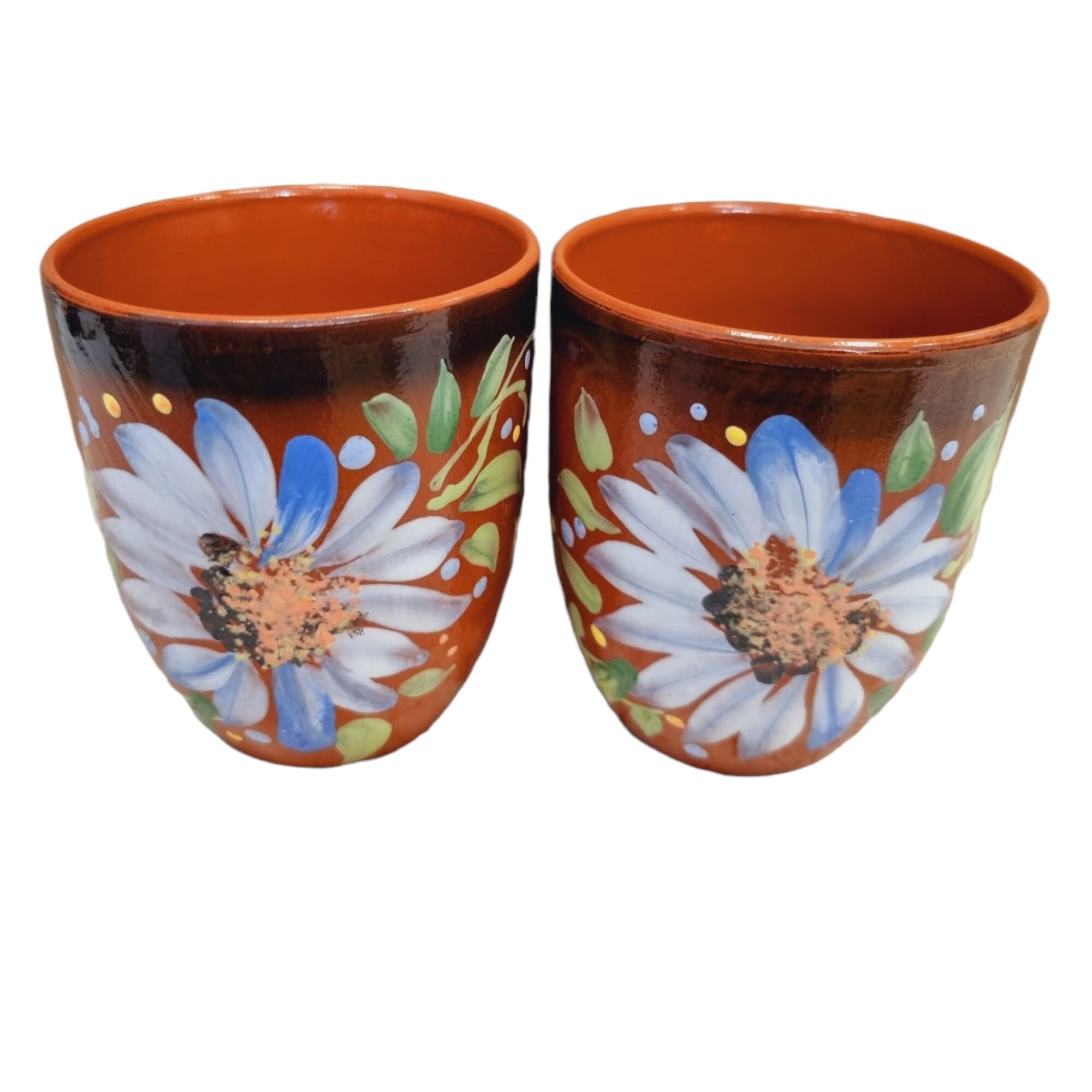 Set 2 pahare Diveli, model floare albastra, lut rosu, 350 ml - eMAG.ro