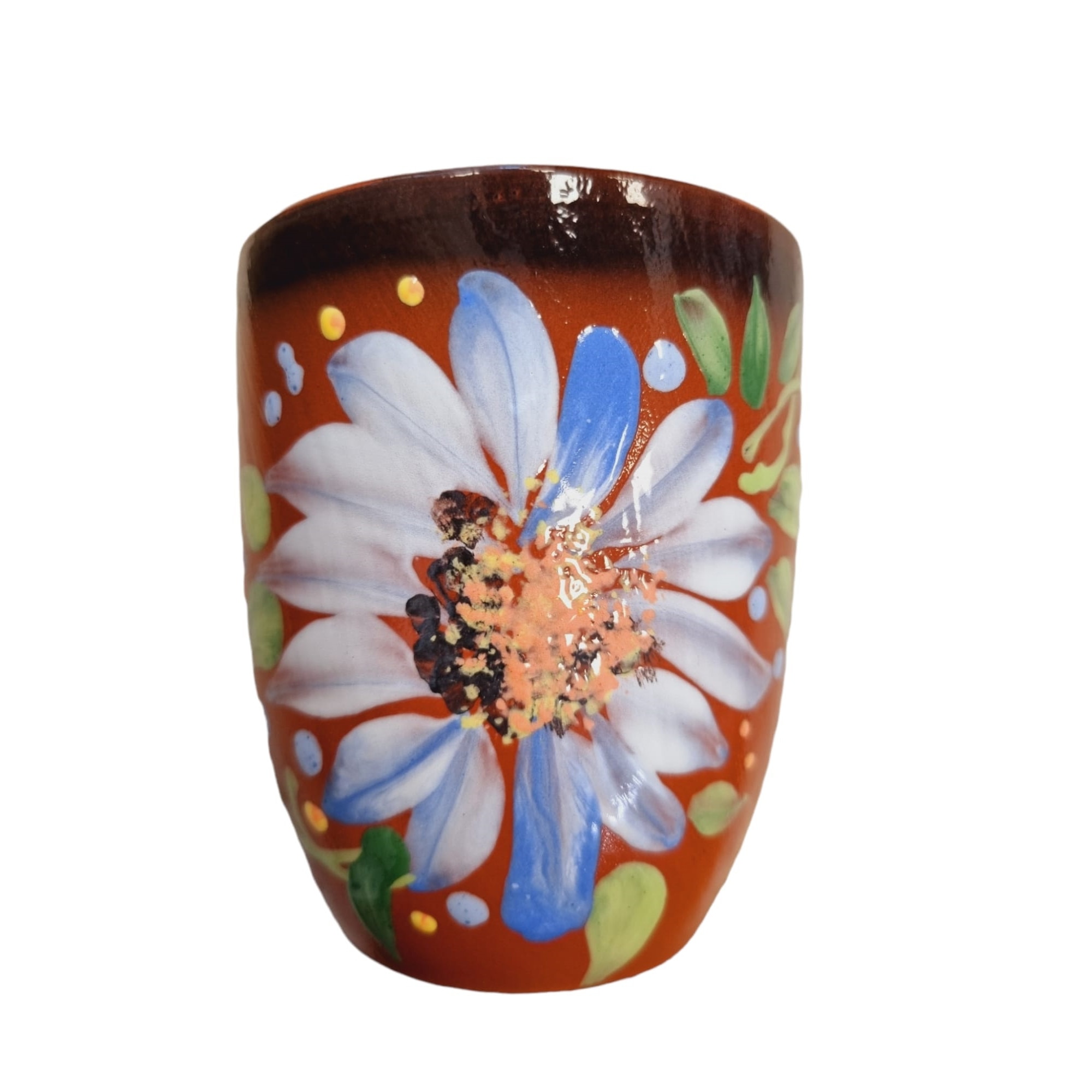 Set 2 pahare Diveli, model floare albastra, lut rosu, 350 ml - eMAG.ro