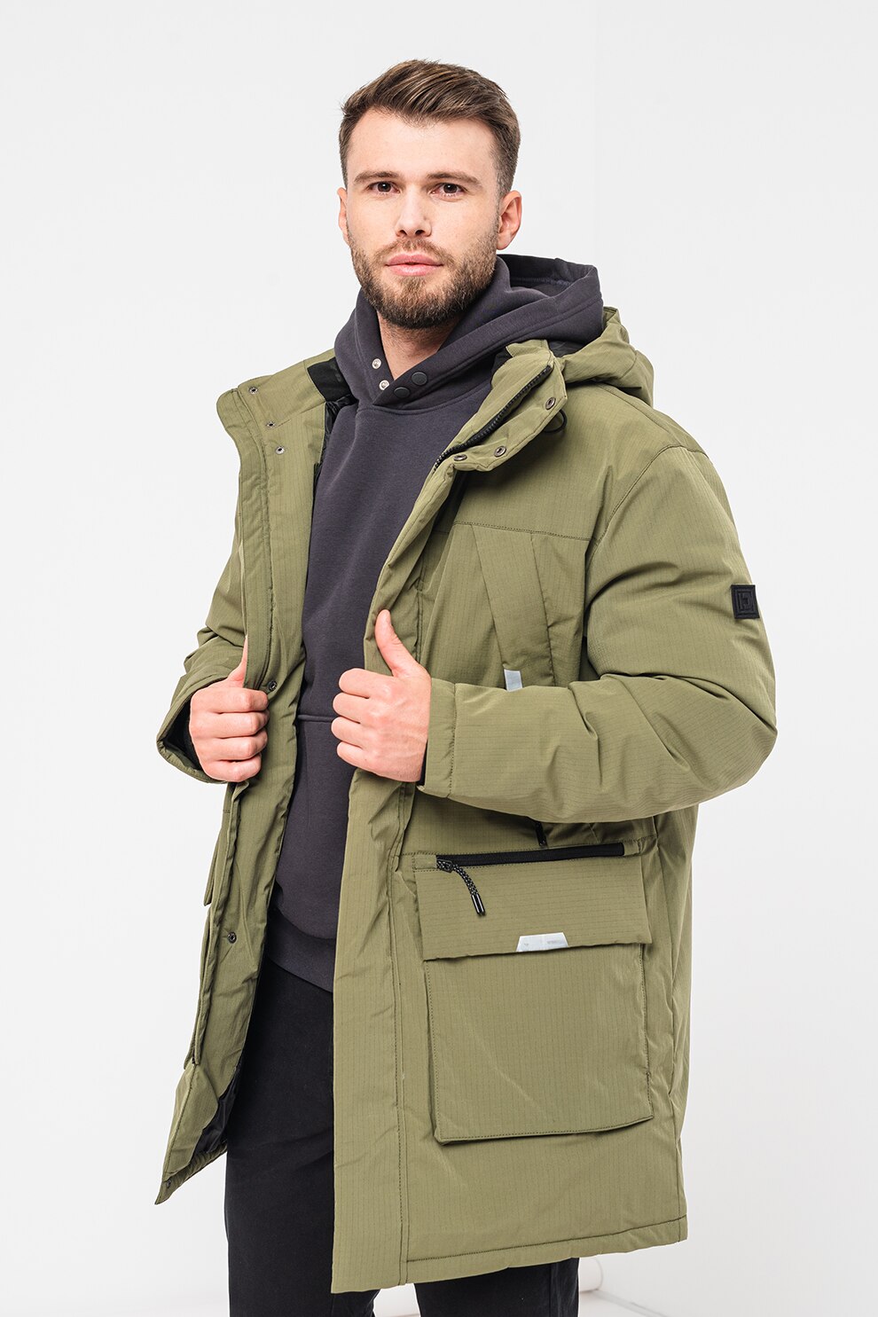 Tom Tailor, Geaca parka cu buzunare multiple Arctic, Verde militar, XL ...