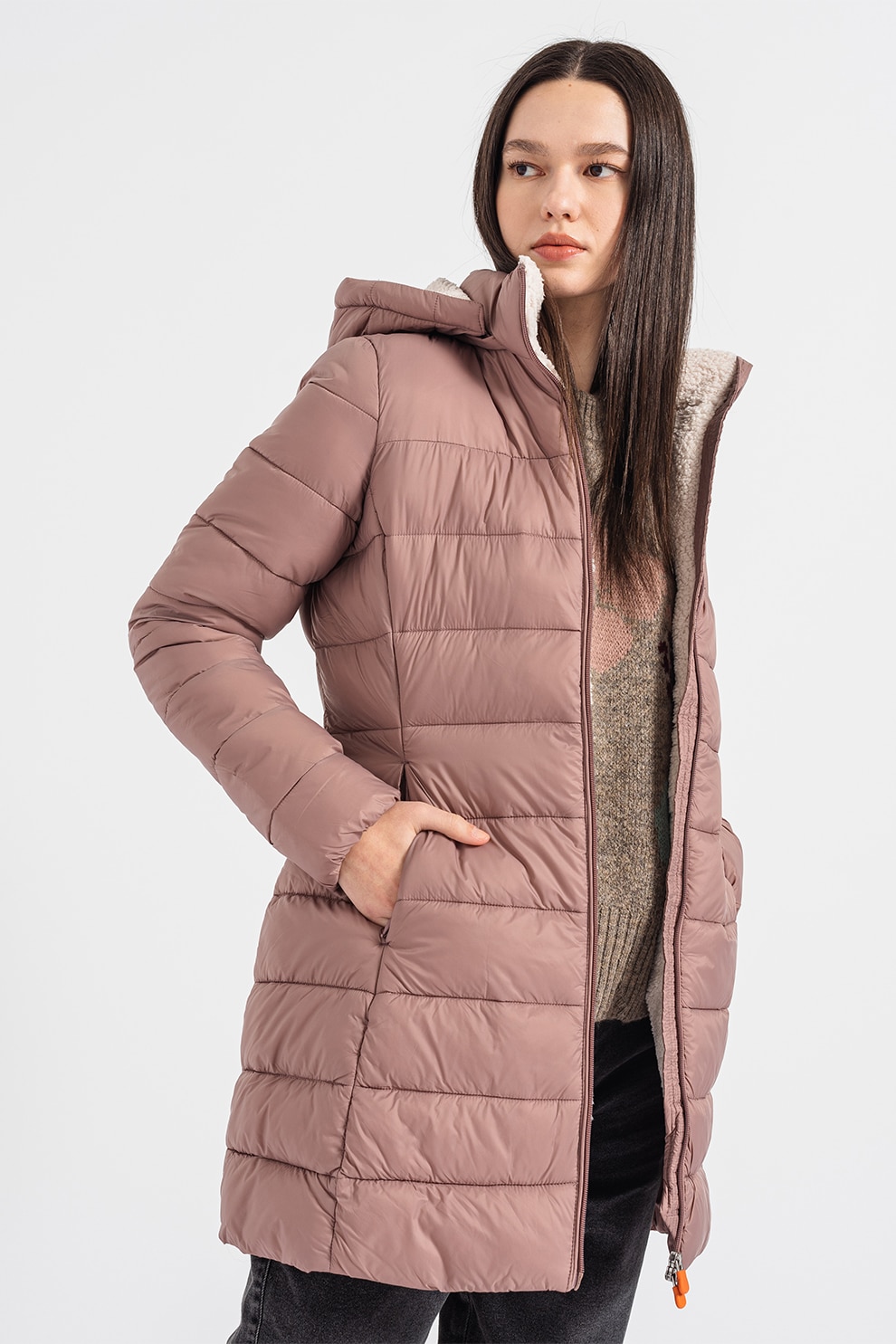 Save The Duck, Geaca matlasata cu segmente din blana shearling ...