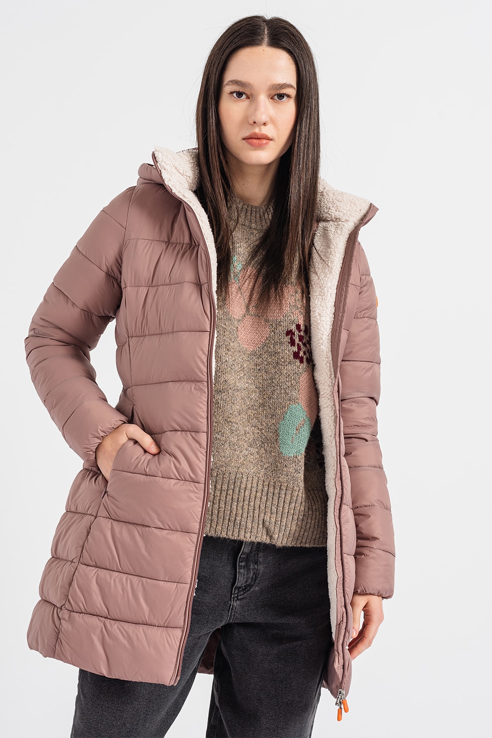 Save The Duck, Geaca matlasata cu segmente din blana shearling ...