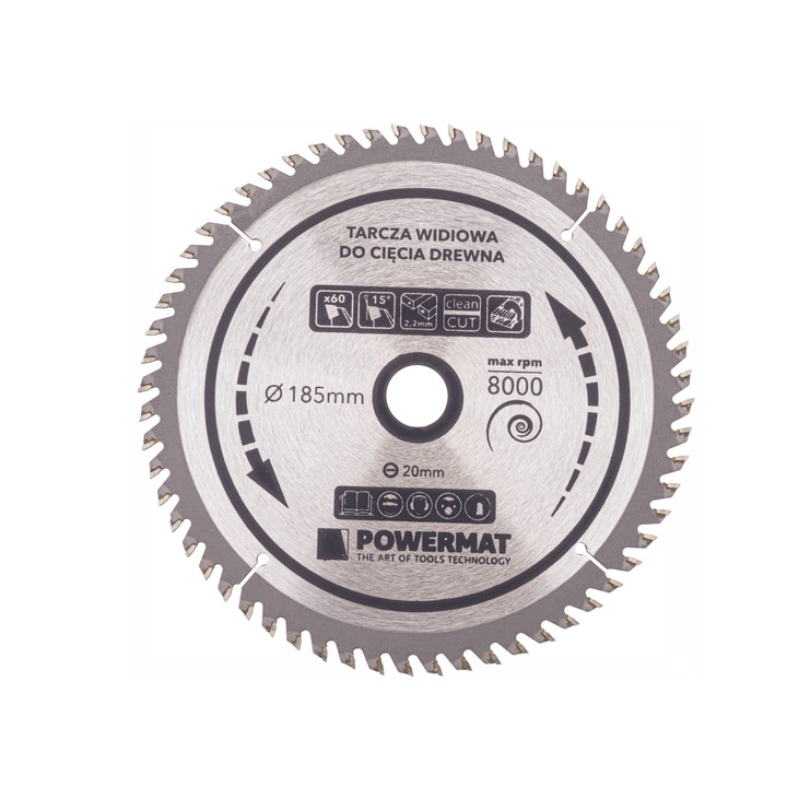 Disc circular TDD 185 x 20 mm, 60 dinti, Powermat PM0884 - eMAG.ro