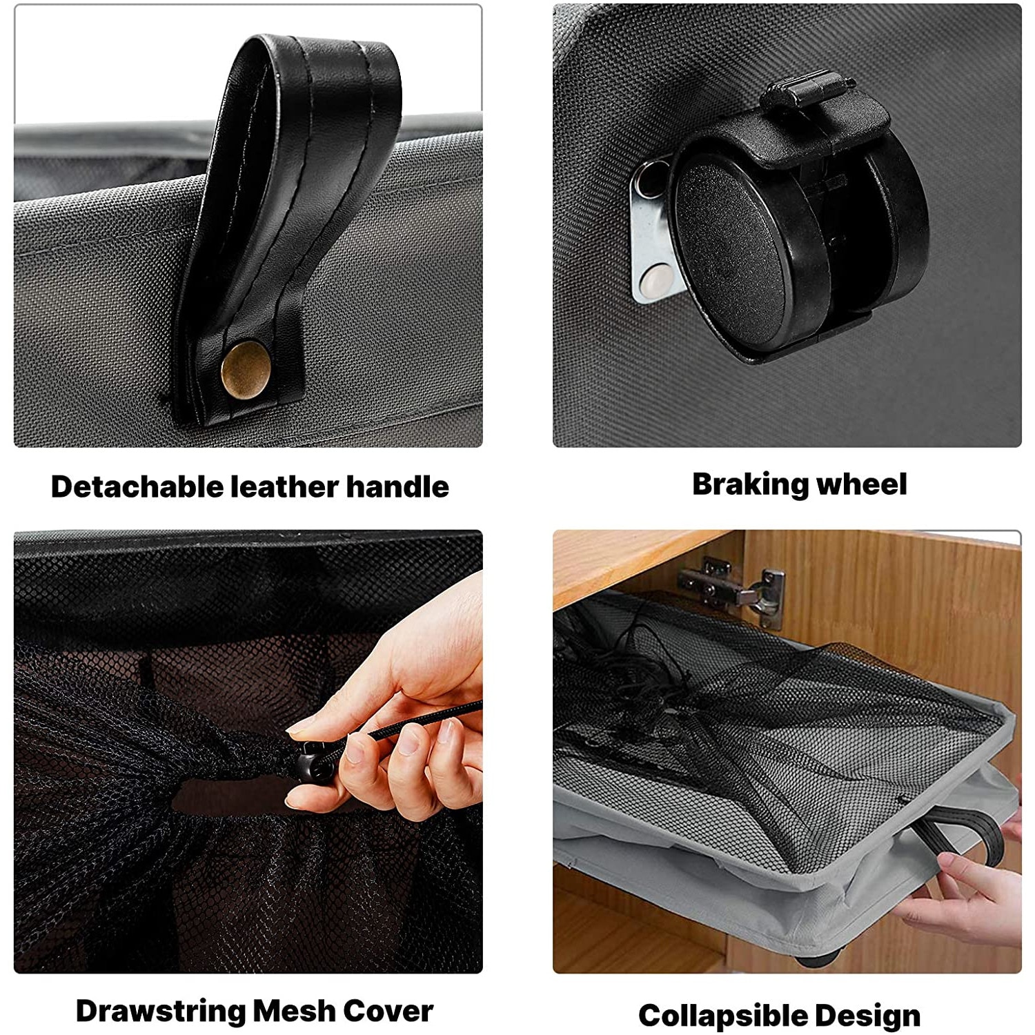 Cos de rufe cu 3 compartimente, deluxe, 52 x 46 x 26 cm, Gri, 120L ...