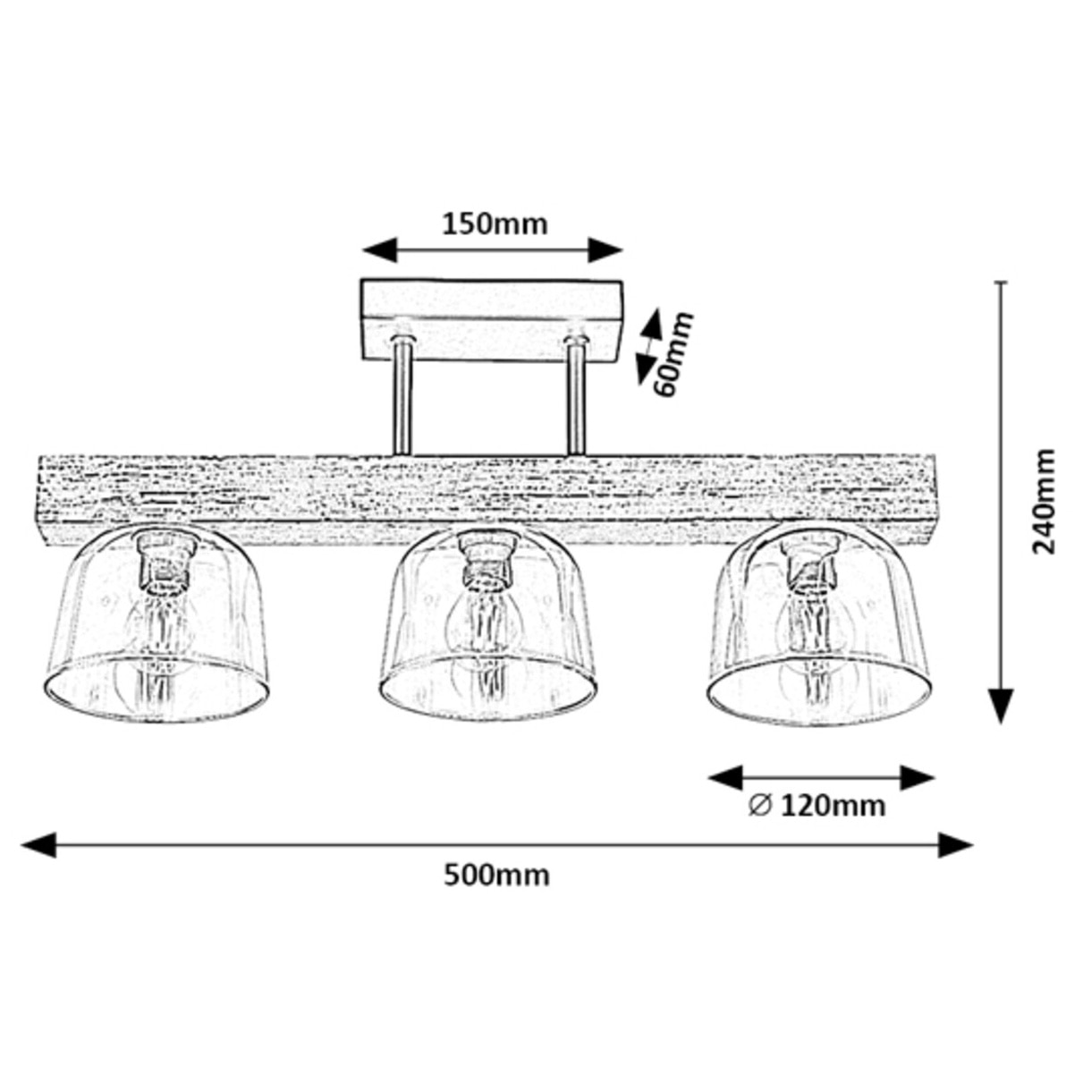 Lustra Rabalux Cardamom 3119, 3xE14, 3x Max 40W, IP20, geam fumuriu ...