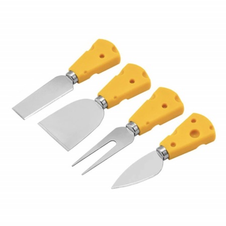 Set 4 cutite Pufo Cheesey pentru branza, cascaval, inox, 12 cm, galben ...
