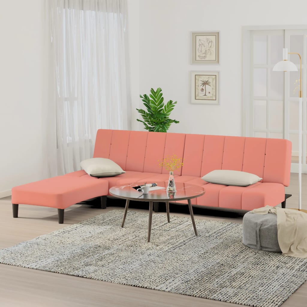 Canapea extensibila cu 2 locuri, cu taburet, roz, catifea, Click-Clack ...