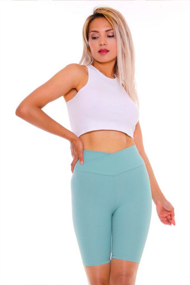 Colanti scurti Abigail, din tetra si talie in V, Verde deschis, Marimea ...