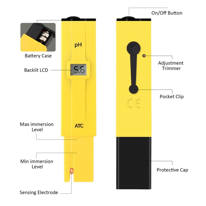 Tester ph metru digital cu atc, praf de calibrare si cutie - eMAG.ro