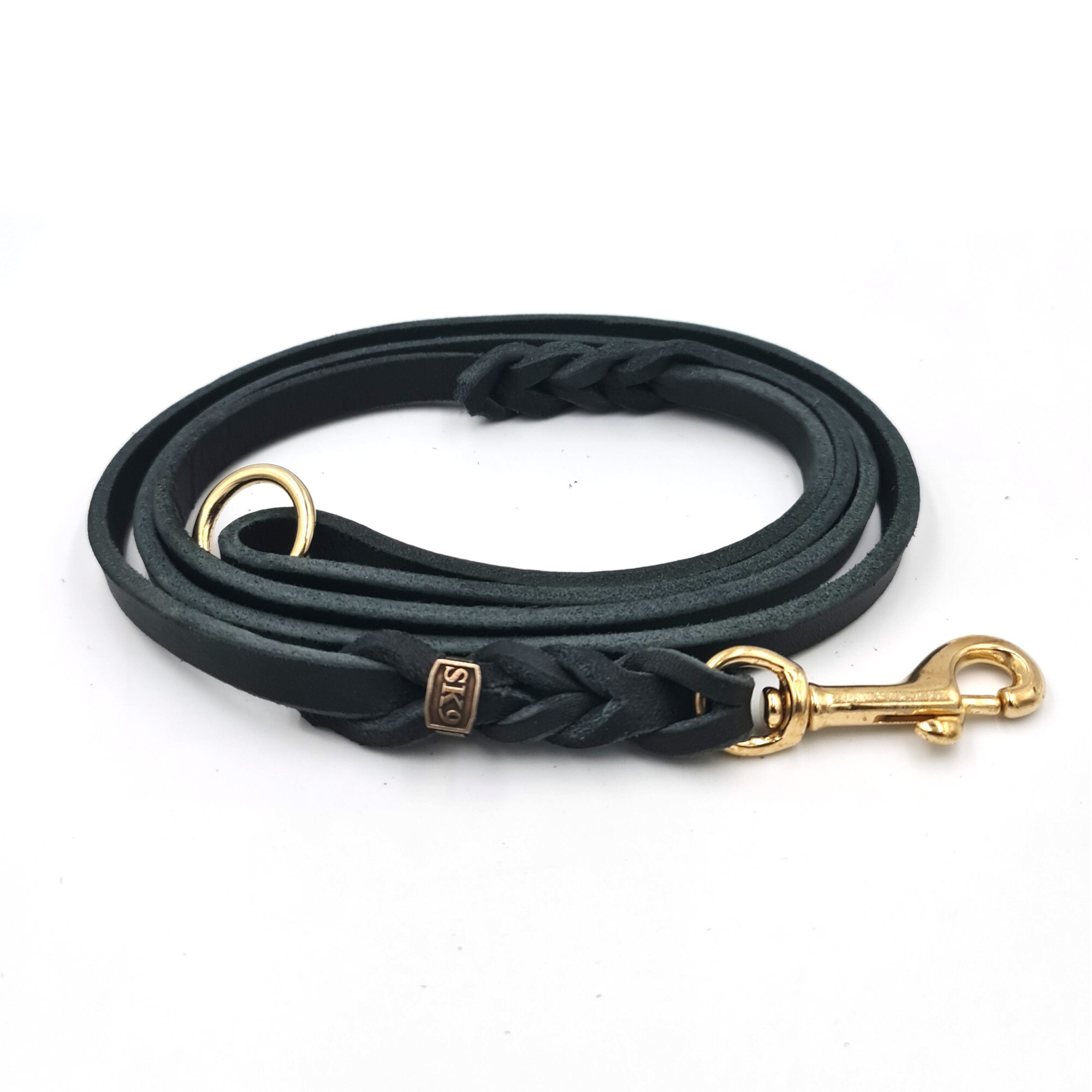 Lesa caine SK9 Premium Gold, 10mm latime, 135cm lungime, Negru, piele ...