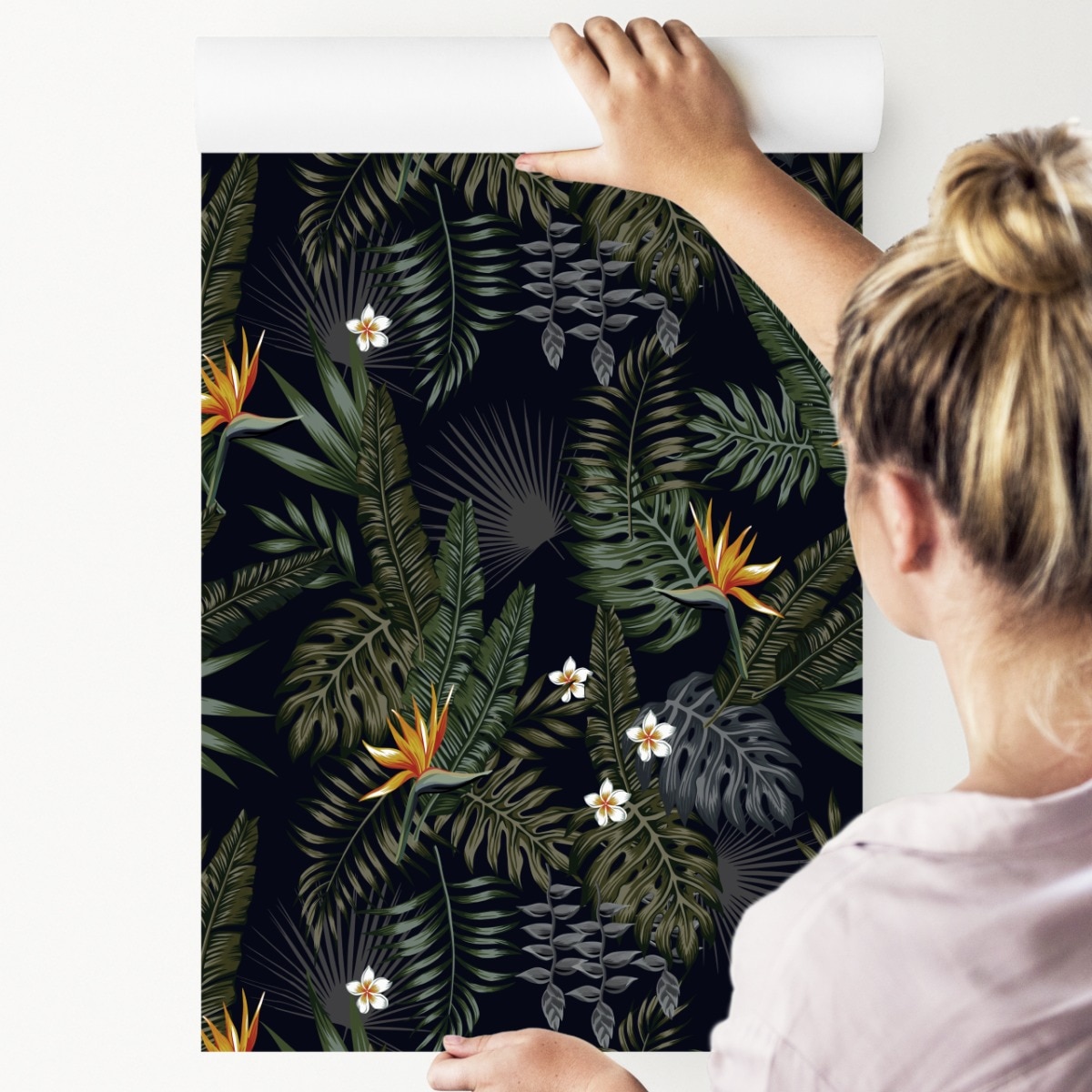 Tapet frunze si flori tropicale 53cm x 10m Vlies, Frunze tropicale ...