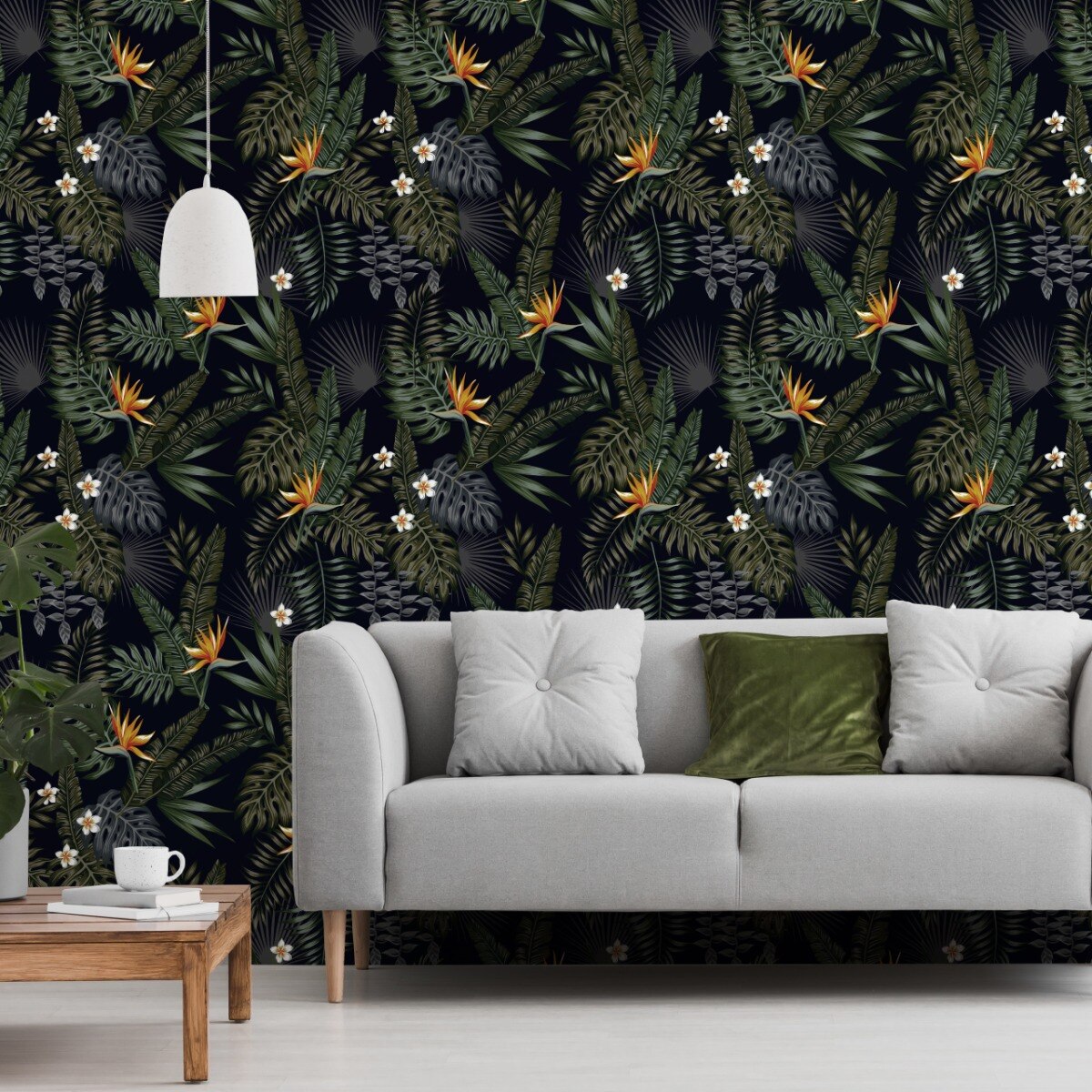 Tapet frunze si flori tropicale 53cm x 10m Vlies, Frunze tropicale ...