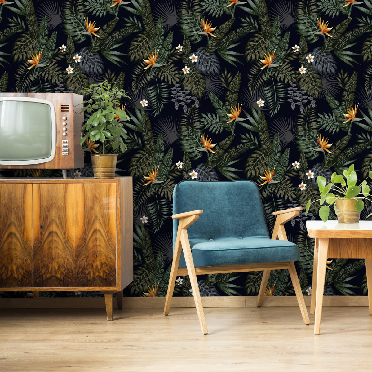 Tapet frunze si flori tropicale 53cm x 10m Vlies, Frunze tropicale ...