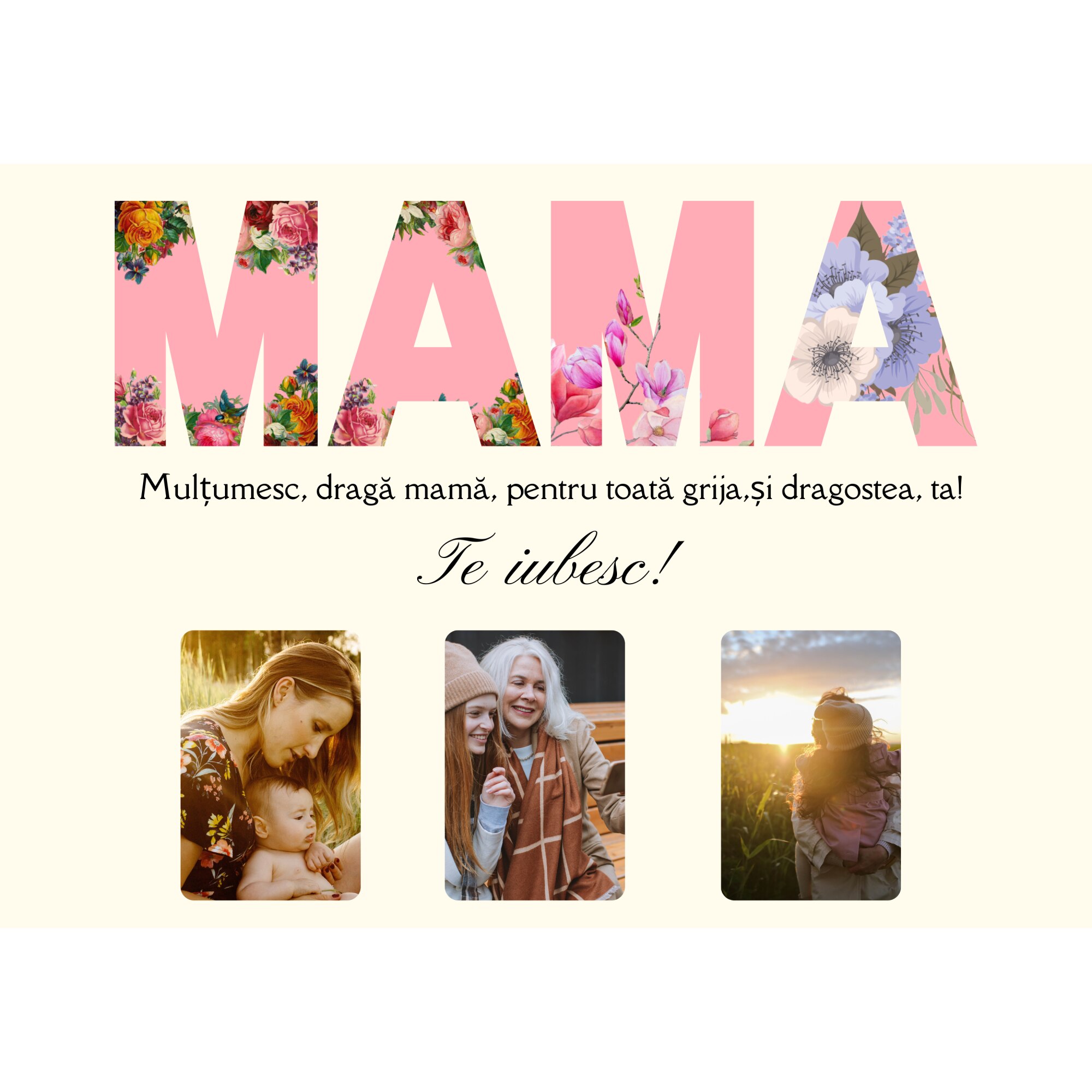 Tablou mama personalizat cu 3 poze si text, rama alba, 21 x 30 cm - eMAG.ro