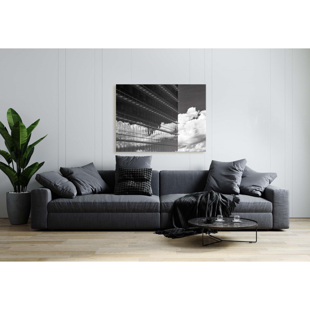 Tablou, Black and white building under clouds, Fara rama, Gri/Negru/Alb ...