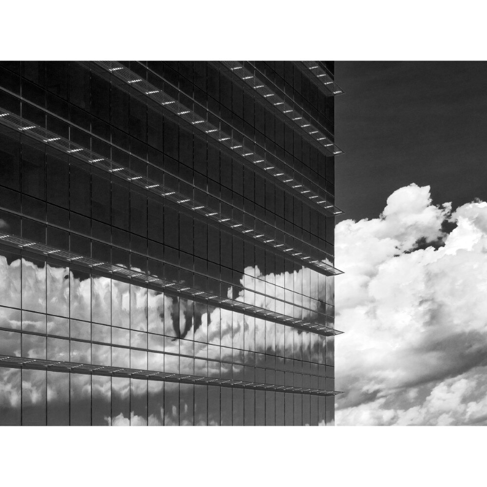 Tablou, Black and white building under clouds, Fara rama, Gri/Negru/Alb ...